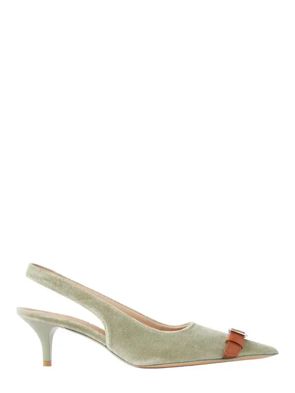 JW Anderson Buckle-embellished Leather-trimmed Velvet Slingback Pumps - Green