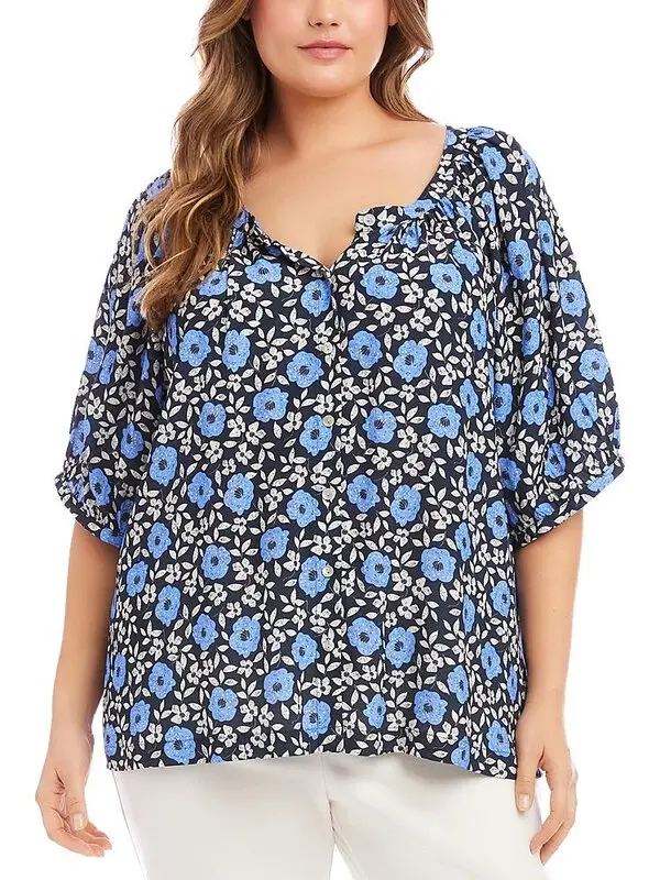 Karen Kane Puff Sleeve Peasant Top - Print