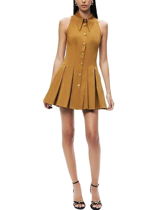 NOCTURNE Sleeveless Pleated Mini Dress - Camel