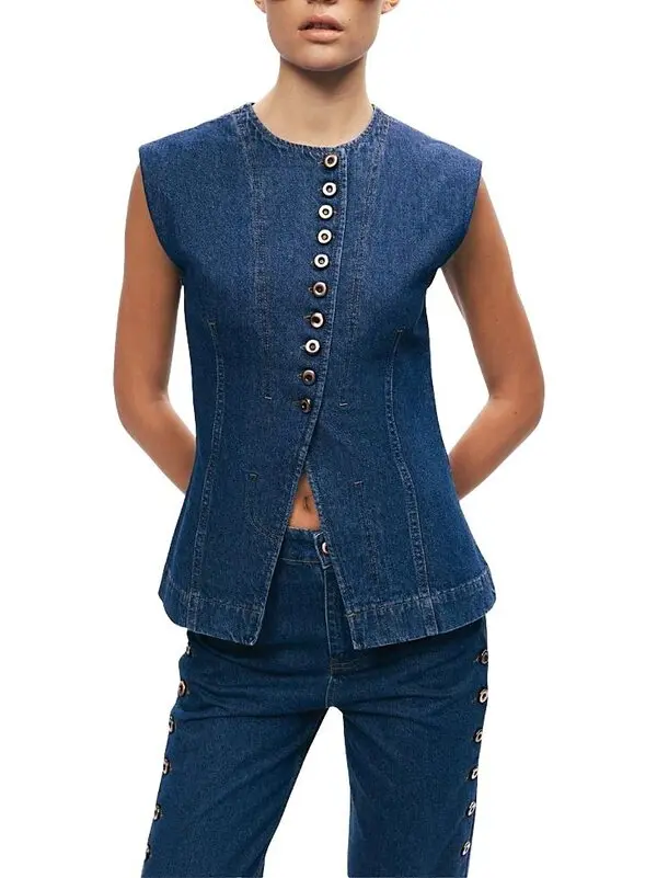 NOCTURNE Button-front Denim Vest - Navy