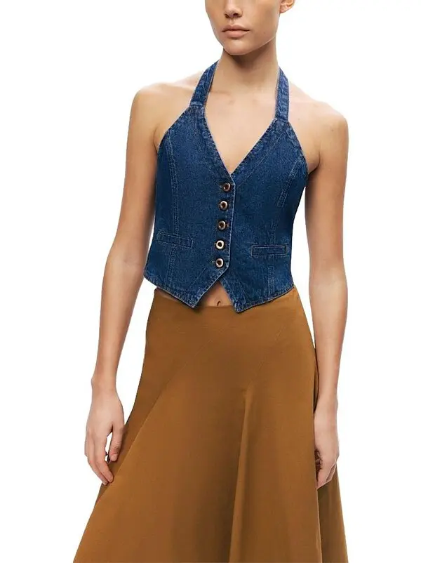 NOCTURNE Halter Neck Denim Vest - Navy