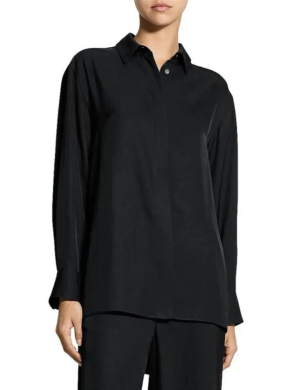 Theory High-low Flounce Shirt - Black
