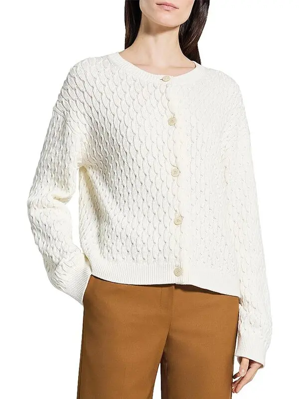 Theory Textured Crewneck Cardigan - Ivory