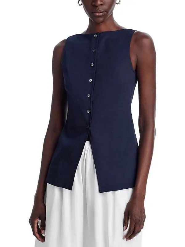 Theory Sleeveless Linen-blend Top - Midnight Navy