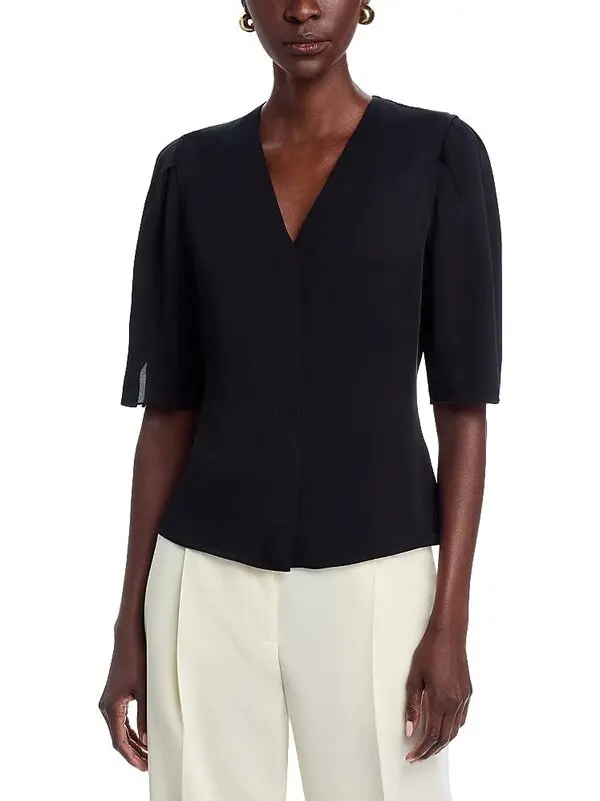 Theory Round Sleeved Silk Top - Black