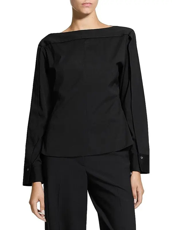 Theory Open Sleeved Boat Neck Top - Black