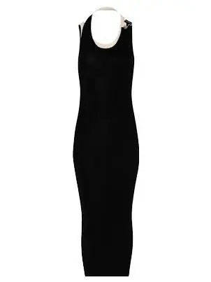 JEAN PAUL GAULTIER Ribbed Twisted Double Layer Cotton Sleeveless Dress - Black/ecru