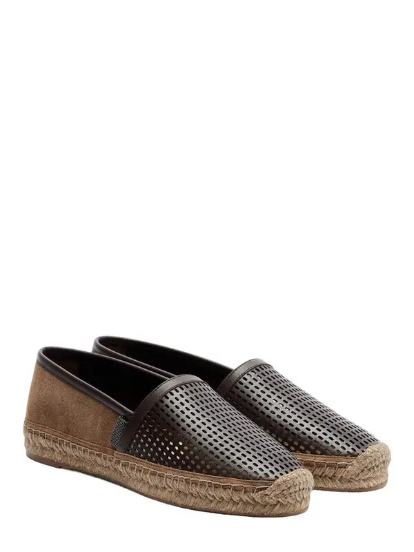 Brunello Cucinelli Monili Leather And Suede Espadrilles - Brown