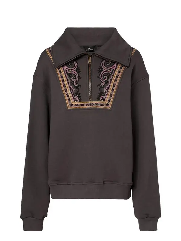 Etro Printed Cotton Half-zip Sweatshirt - Grey