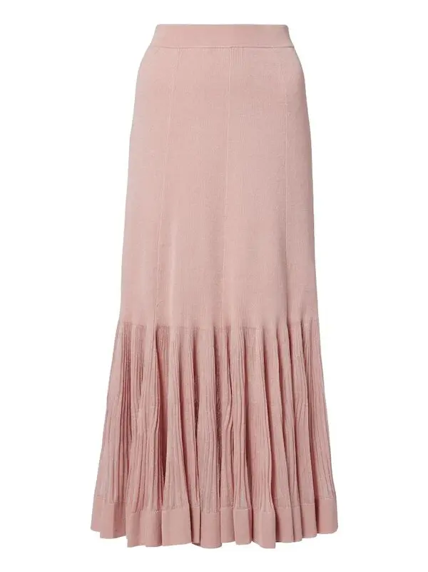 Zimmermann Luna Knitted Pleated Midi Skirt - Pink