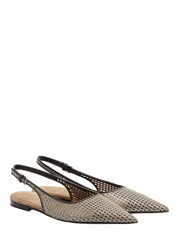 Brunello Cucinelli Monili Leather Slingback Ballet Flats - Brown