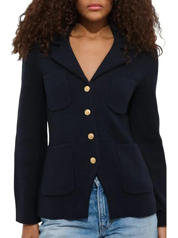 ALEX MILL Notched Collar Cotton And Cashmere Cardigan - Navy