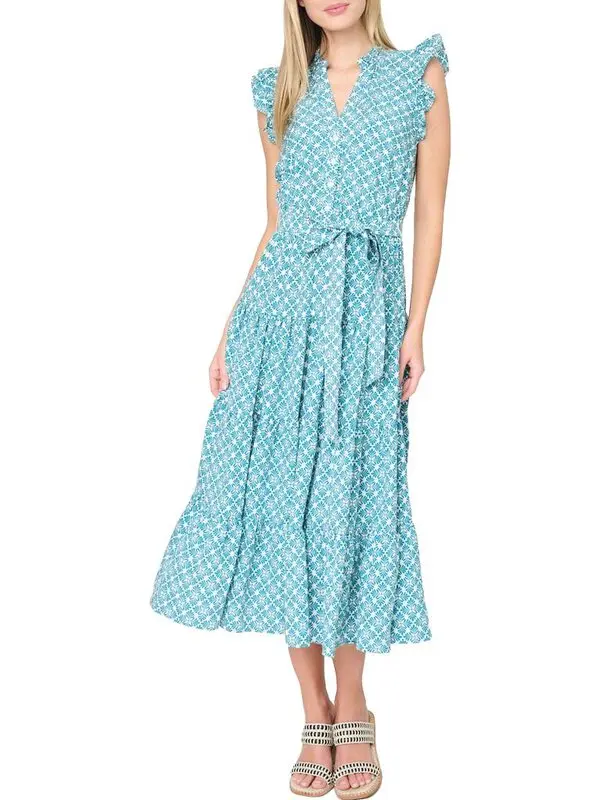 GIBSONLOOK Dianthus Sleeveless Maxi Dress - Teal Leaf Tile