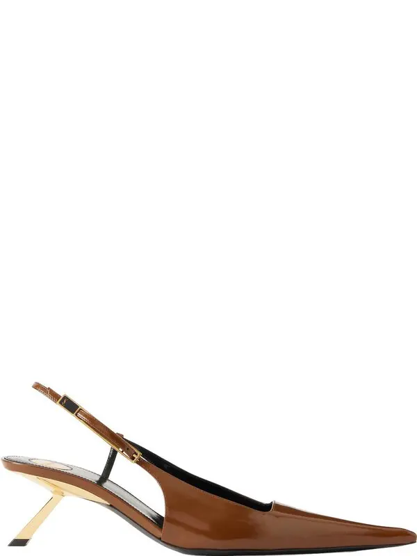Saint Laurent Lee Glossed-leather Slingback Pumps - Brown