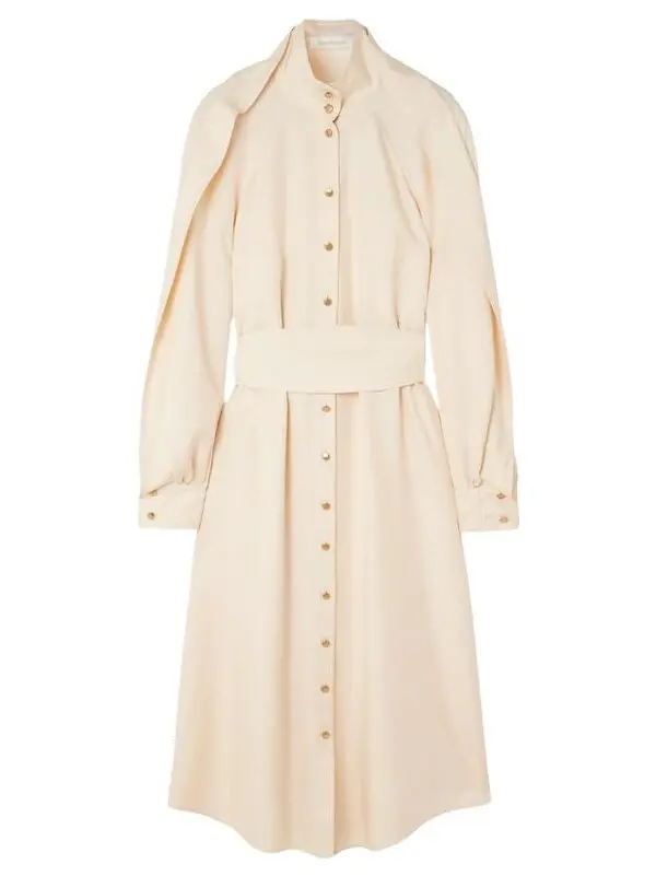 Zimmermann Luna Obi Ruffled Silk Midi Shirt Dress - Cream