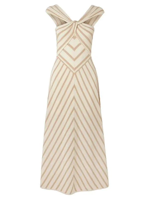Zimmermann Luna Twisted Striped Metallic Knitted Midi Dress - Cream
