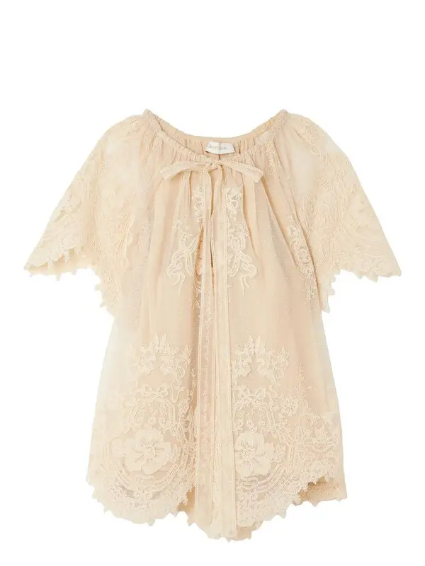 Zimmermann Luna Scalloped Lace Blouse - Cream