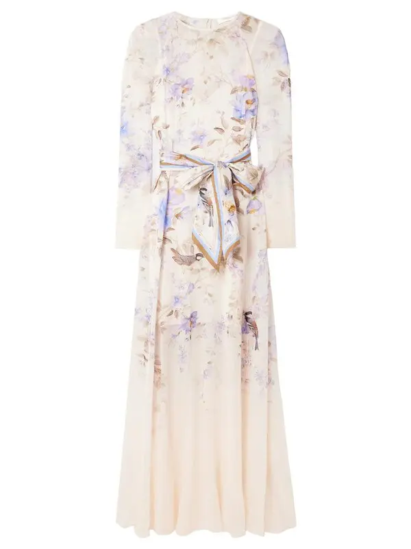 Zimmermann Luna Belted Printed Maxi Dress - Cream