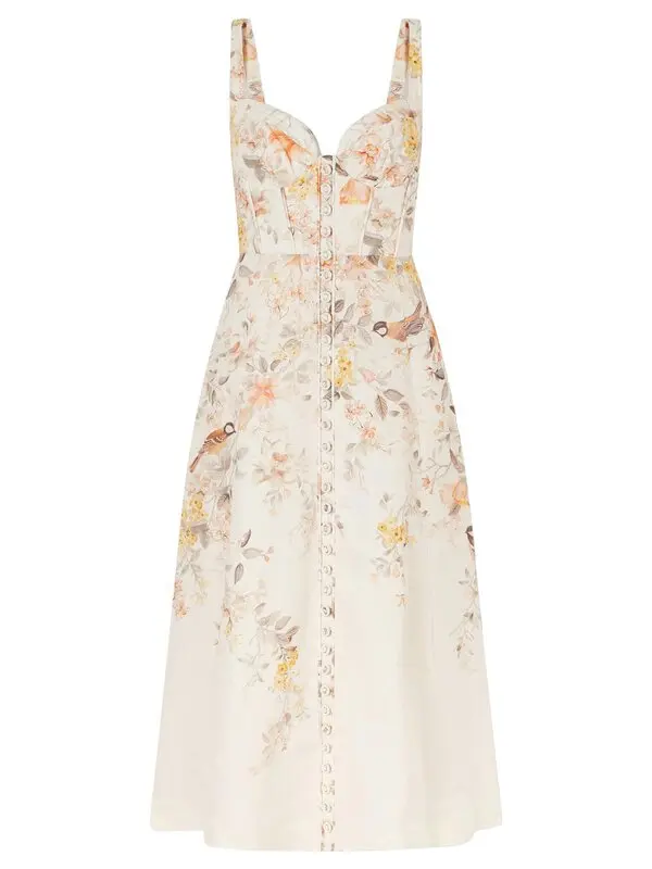 Zimmermann Printed Linen Midi Dress - Cream