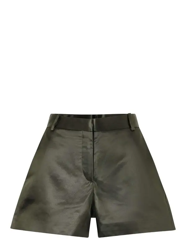 Veronica De Piante Cotton-blend Duchesse-satin Shorts - Dark Green