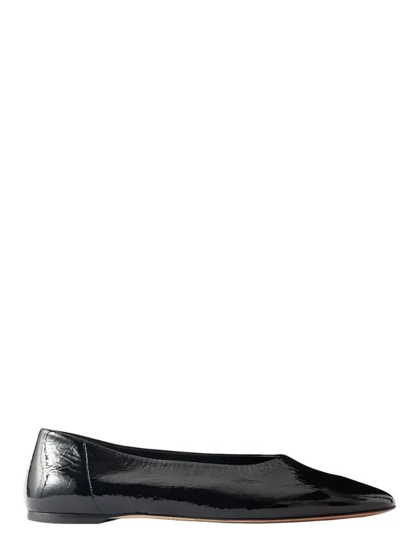 TOTEME Crinkled Patent-leather Ballet Flats - Black