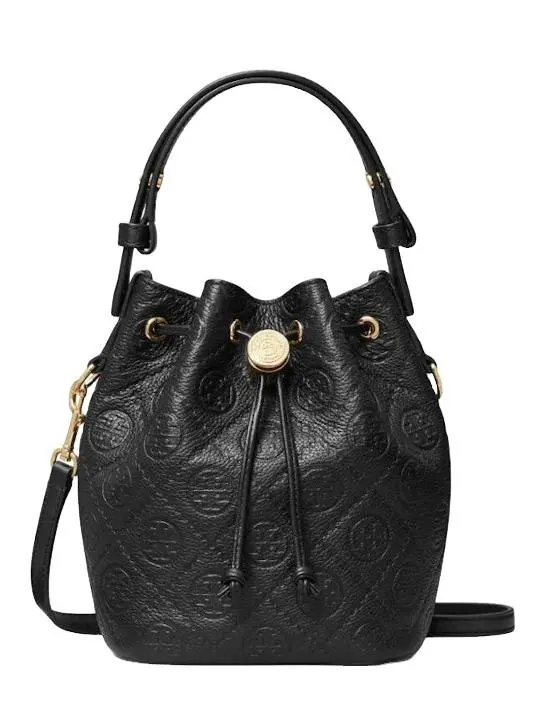Tory Burch T Monogram Pebble Mini Bucket Bag - Black