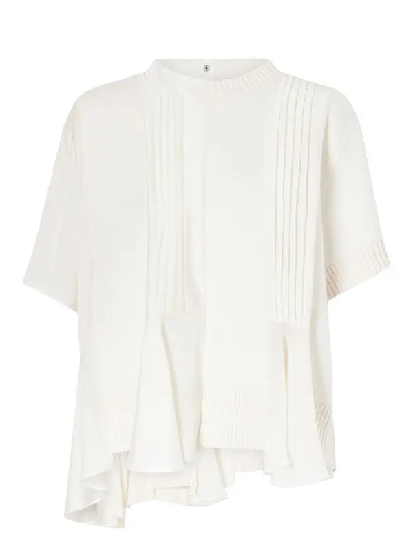 Sacai Paneled Pleated Ruffled Top - Off-white