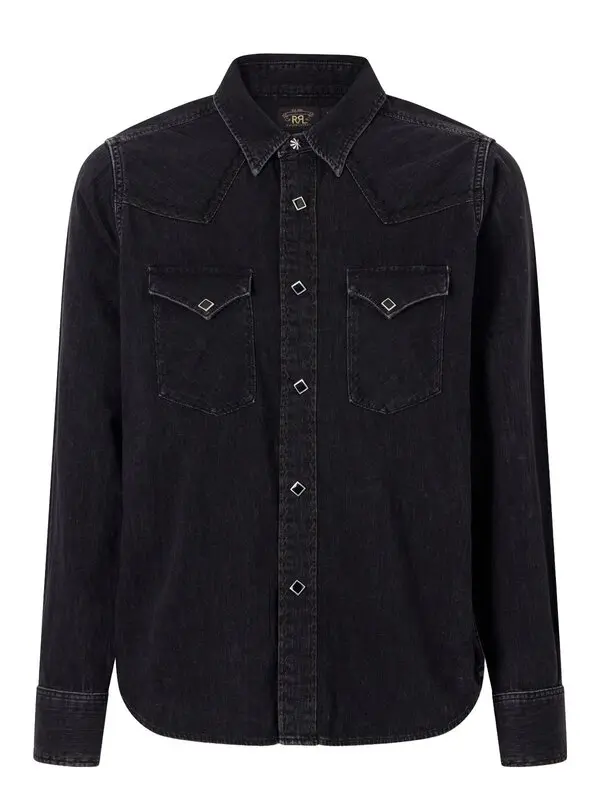 Ralph Lauren Wrangler Embroidered Cotton Chambray Shirt - Black