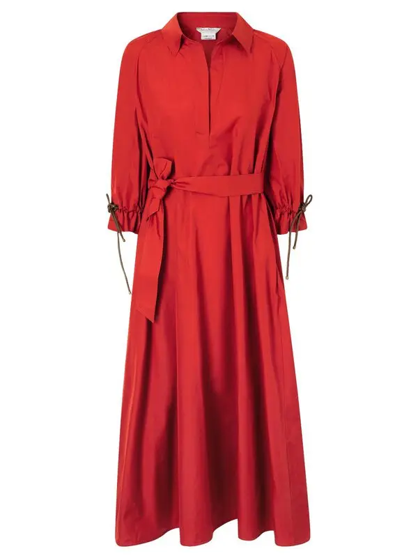 Max Mara Tie-detailed Cotton-poplin Midi Dress - Red