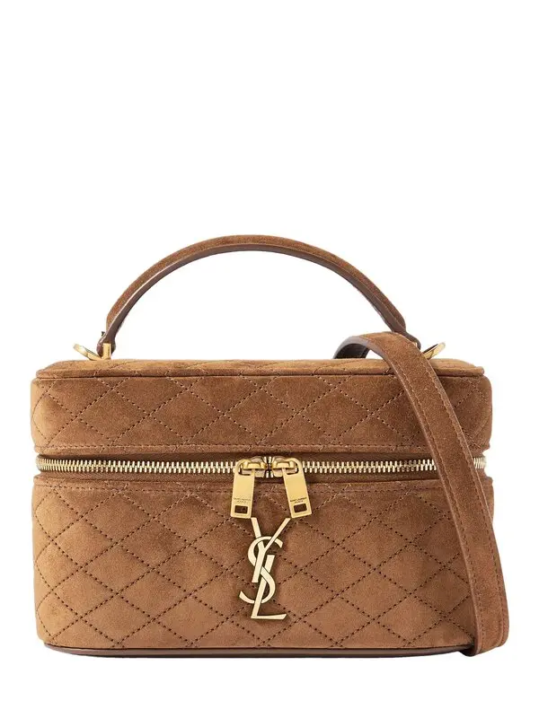 Saint Laurent Gaby Vanity Mini Quilted Suede Shoulder Bag - Chocolate