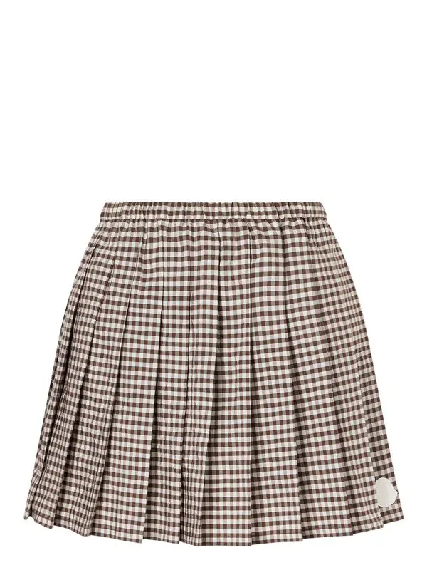 Moncler Appliquéd Pleated Gingham Mini Skirt - Brown