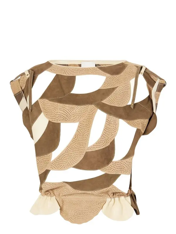 Isabel Marant Dalmy Gathered Patchwork Perforated Suede Top - Bronze