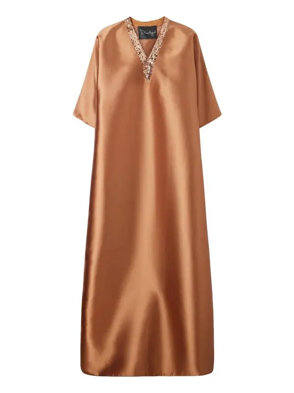 DIMA AYAD Sequin-detailed Mikado Kaftan - Brown