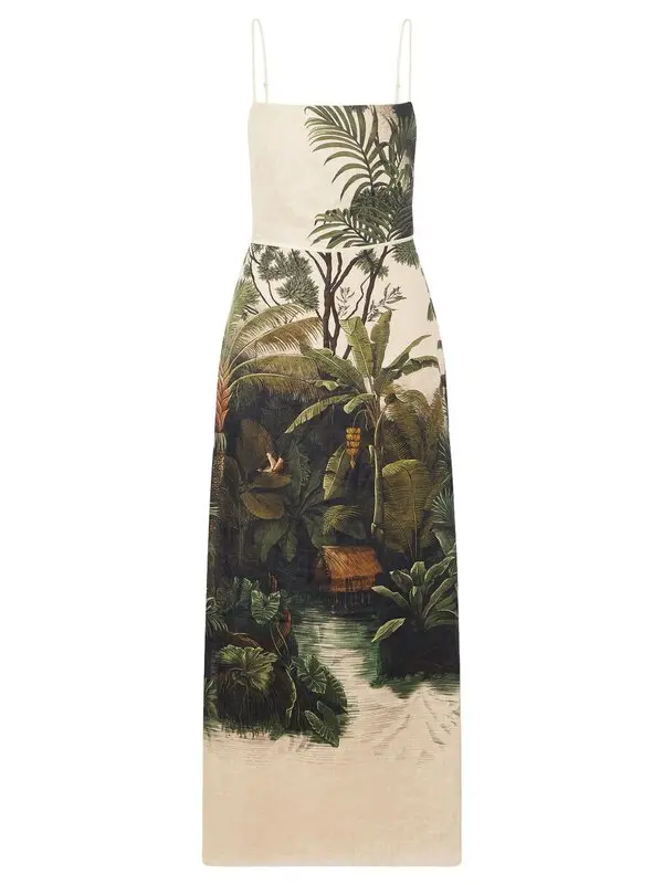 Johanna Ortiz Andean Mythology Printed Linen Maxi Dress - Green