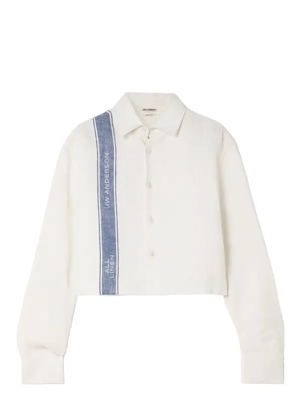JW Anderson Cropped Linen-jacquard Shirt - Neutrals