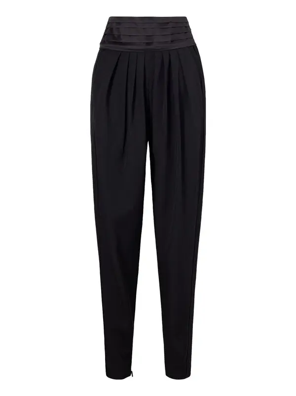 LANVIN Pleated Charmeuse And Draped Wool Tapered Pants - Black