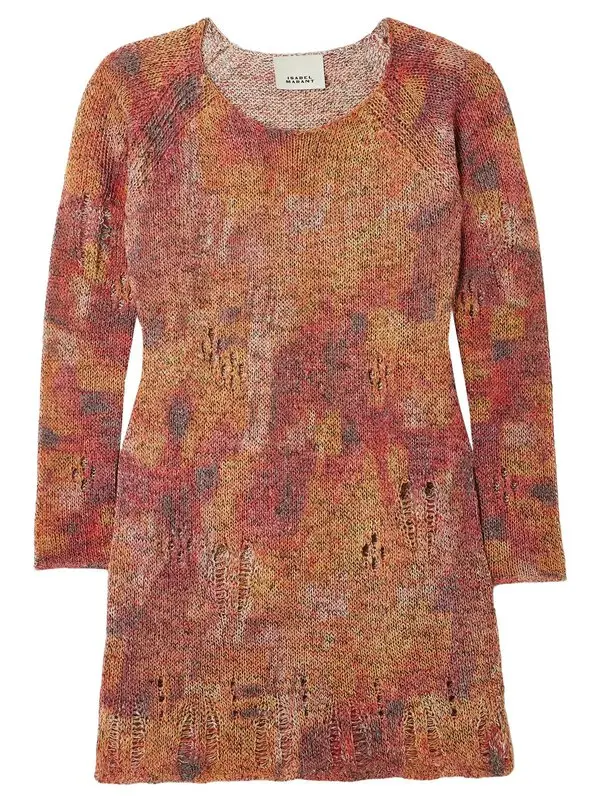 Isabel Marant Hymira Distressed Knitted Mini Dress - Orange