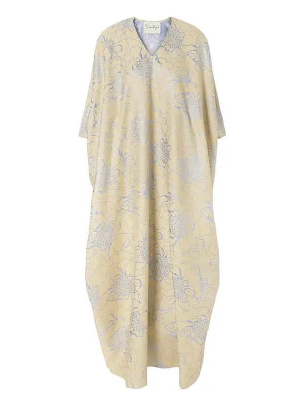 DIMA AYAD Floral-embroidered Woven Kaftan - Yellow