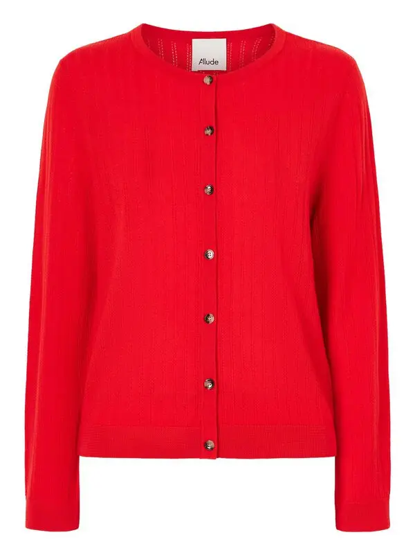 ALLUDE Pointelle-knit Virgin Wool Cardigan - Red