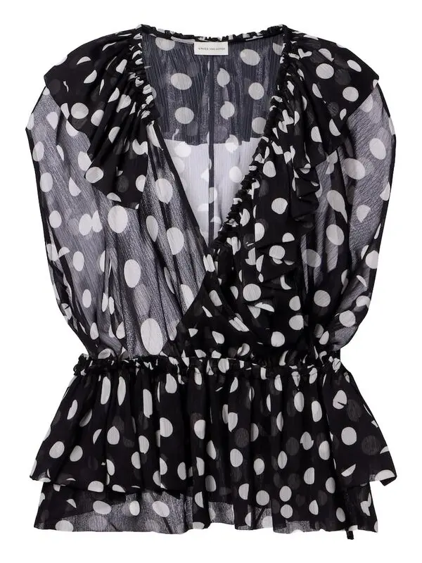 Dries Van Noten Polka-dot Ruffled Top - Black