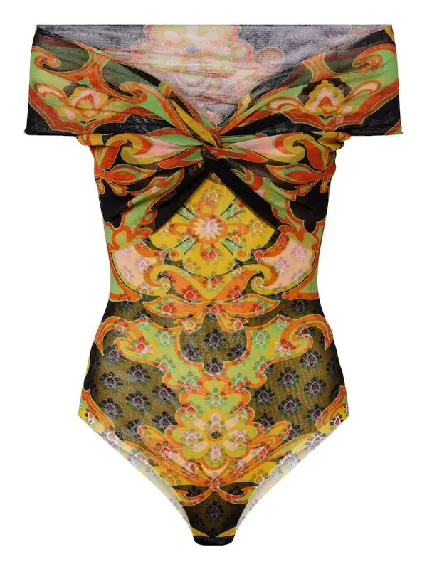 Etro Printed Off-shoulder Bodysuit - Multicoloured