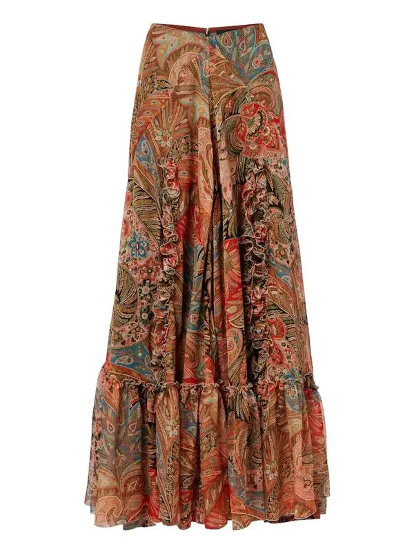 Etro Printed Silk Maxi Skirt - Red