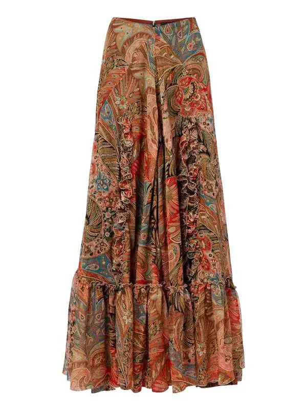 Etro Printed Silk Maxi Skirt - Red