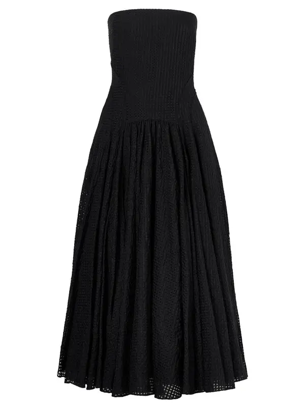 Another Tomorrow Woven Strapless Midi Dress - Black