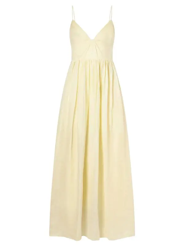 Aje Vacation Gathered Ramie Midi Dress - Yellow