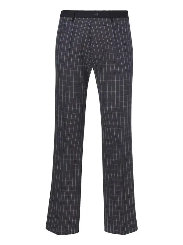 WALES BONNER Checked Linen-blend Straight Pants - Grey