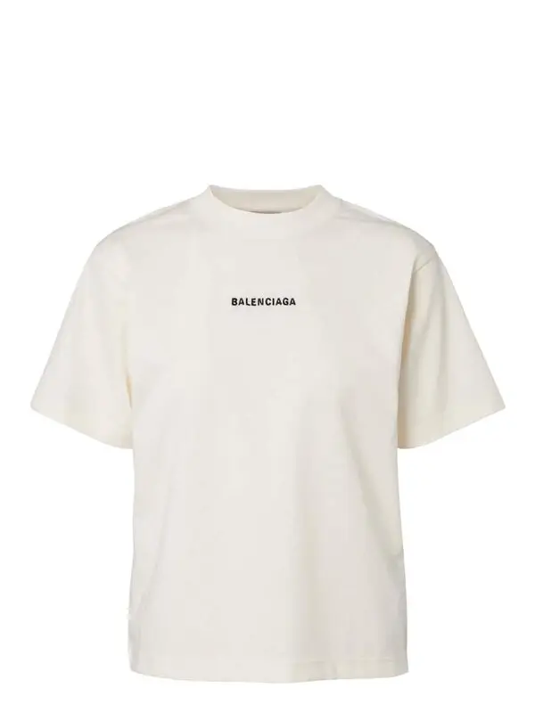 Balenciaga Logo Embroidered Cotton Jersey T-shirt - White