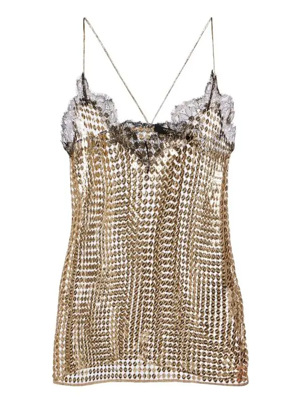 Roberto Cavalli Sequined Lace-trimmed Top - Gold