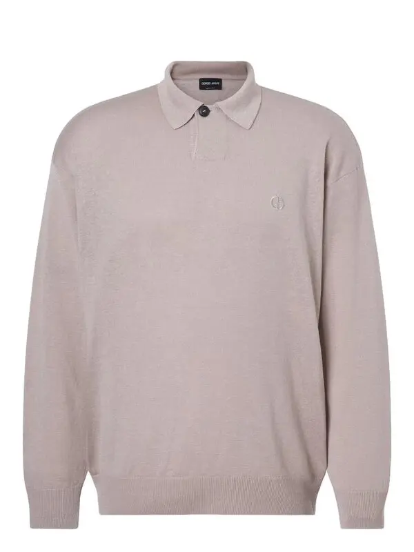 Giorgio Armani Embroidered Linen-blend Polo Sweater - Beige