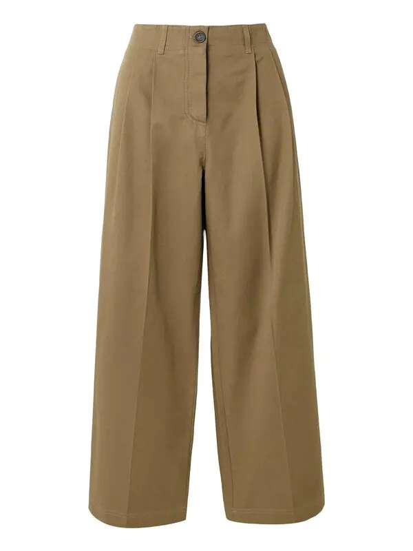 TOTEME Pleated Wide-leg Cotton-twill Pants - Army Green